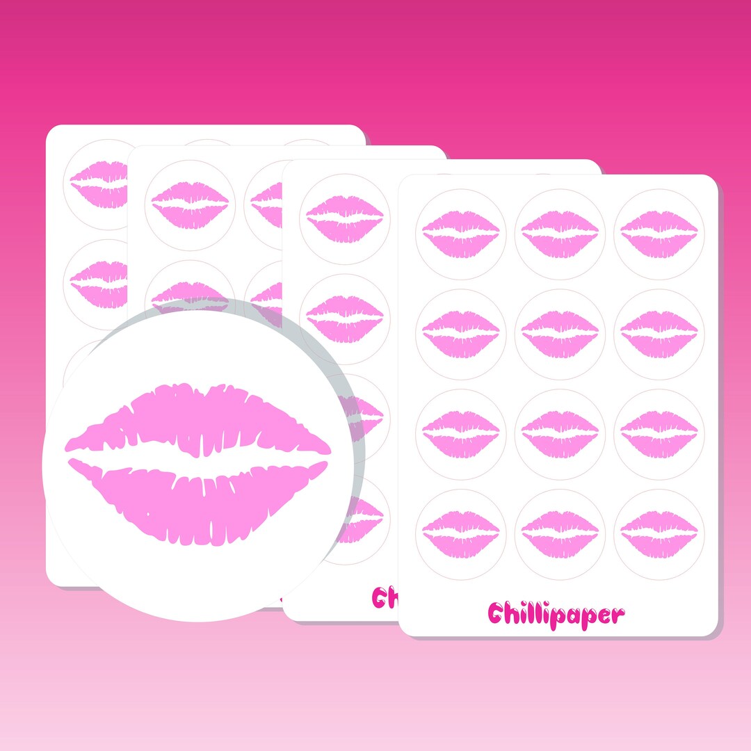 96 Pink Lipstick Kiss Stickers, Pink Valentines, Wedding Seals ...