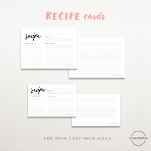 Simple Minimalist DIY Recipe Card Printable, Bridal Shower Cards ...