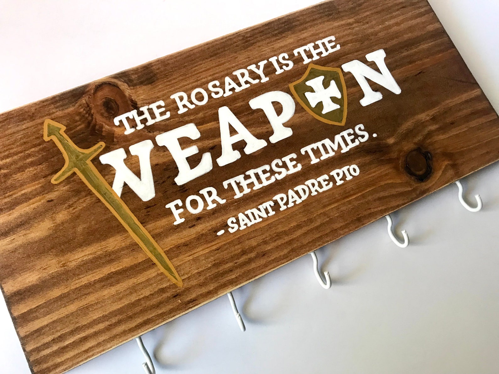 Rosary Weapon Wood Sign Rosary Hanger Hand-painted Home | Etsy