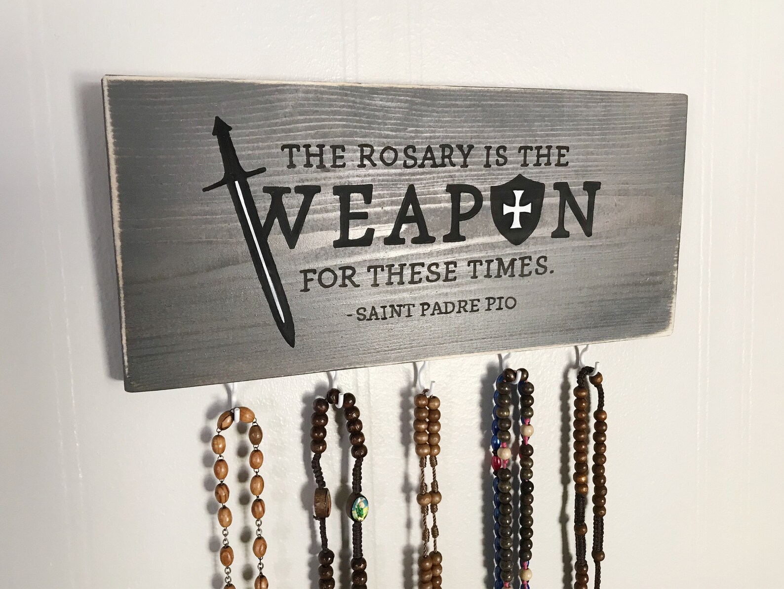 Rosary Weapon Wood Sign Rosary Hanger, Hand-painted, Home Decor, Prayer ...