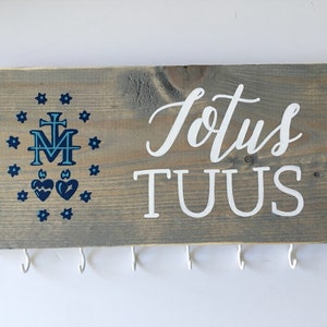 Totus Tuus Wood Sign Rosary Hanger, Hand-painted, Home Decor, Prayer ...