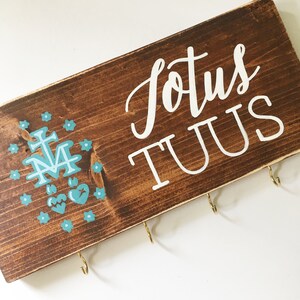 Totus Tuus Wood Sign Rosary Hanger, Hand-painted, Home Decor, Prayer ...