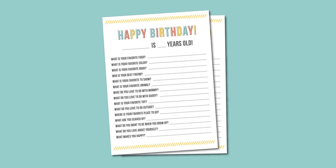 Birthday Questionnaire PRINTABLE Instant Download Birthday - Etsy