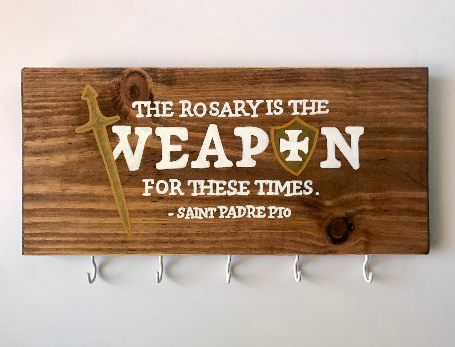 Rosary Weapon Wood Sign Rosary Hanger, Hand-painted, Home Decor, Prayer ...
