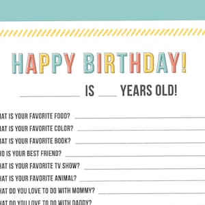 Birthday Questionnaire PRINTABLE, Instant Download, Birthday Tradition ...