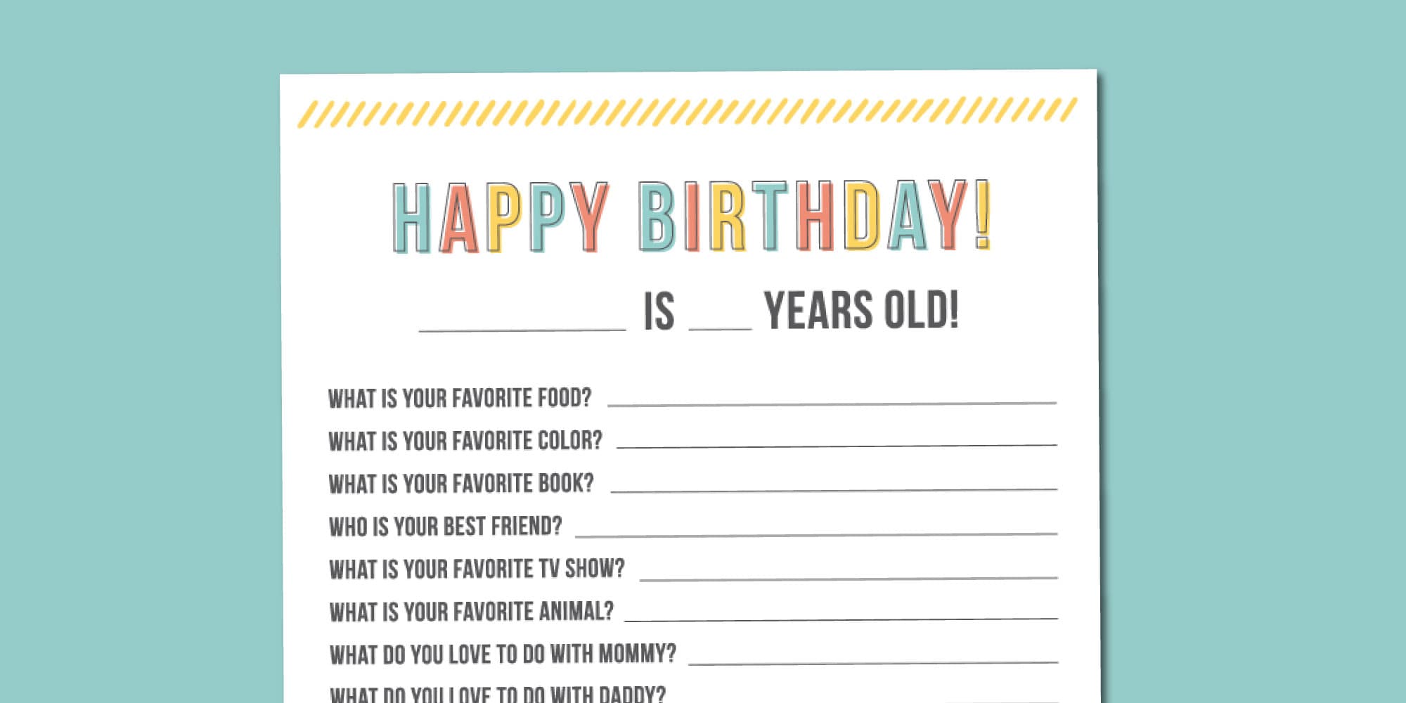 Birthday Interview Printable, Kids Keepsake, Memory Game (digital ...