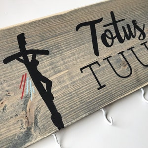 Totus Tuus Wood Sign Rosary Hanger, Hand-painted, Home Decor, Prayer ...