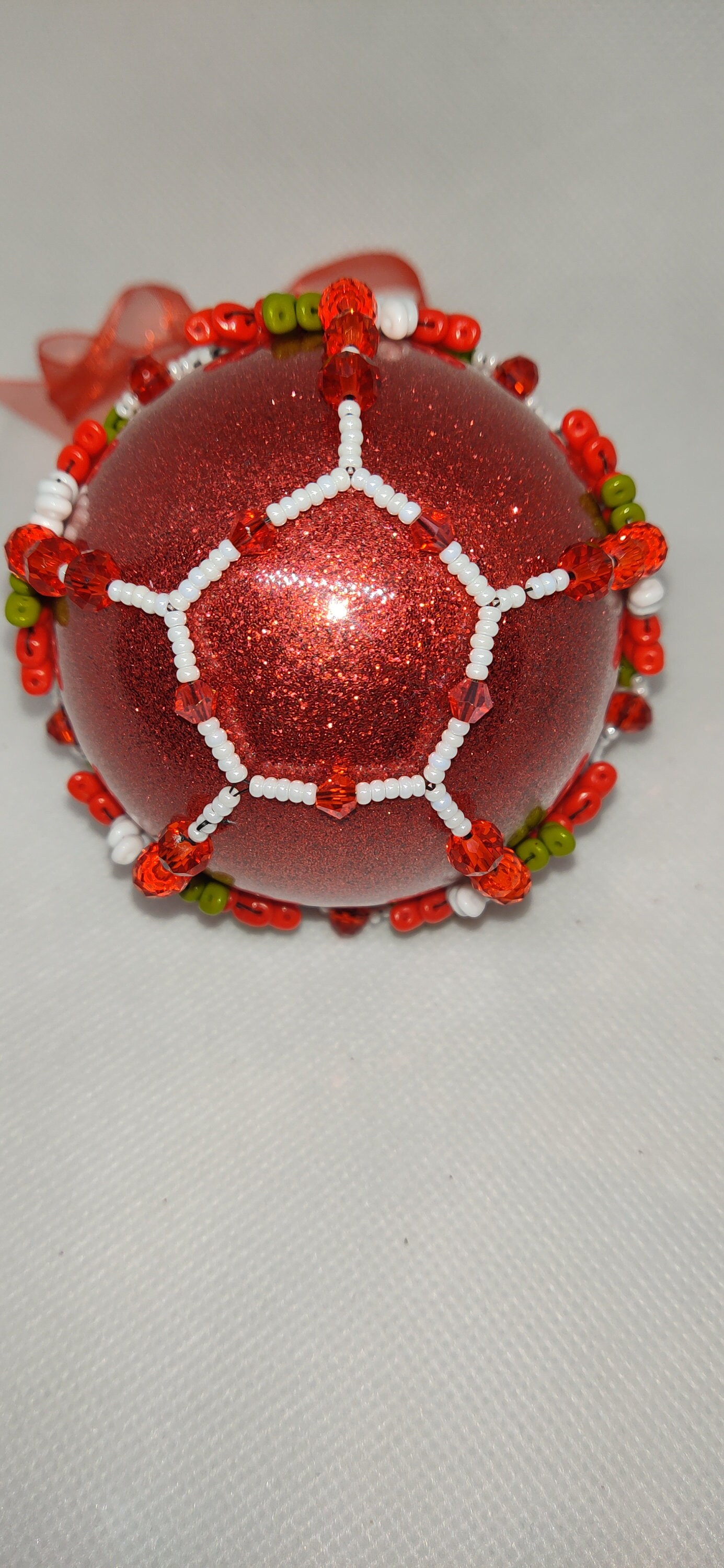 Red Glitter Glass Beaded Christmas Ball Ornament - Etsy