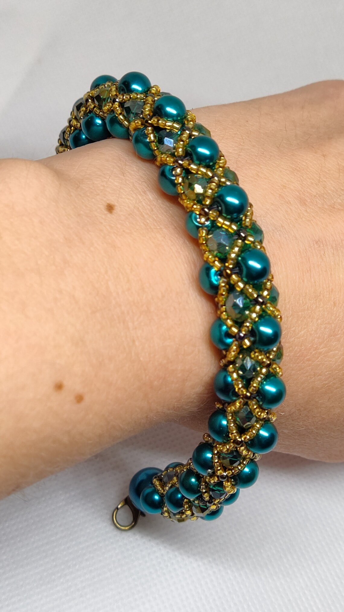 Teal and Gold Netted Beaded Rope Bracelet - Etsy