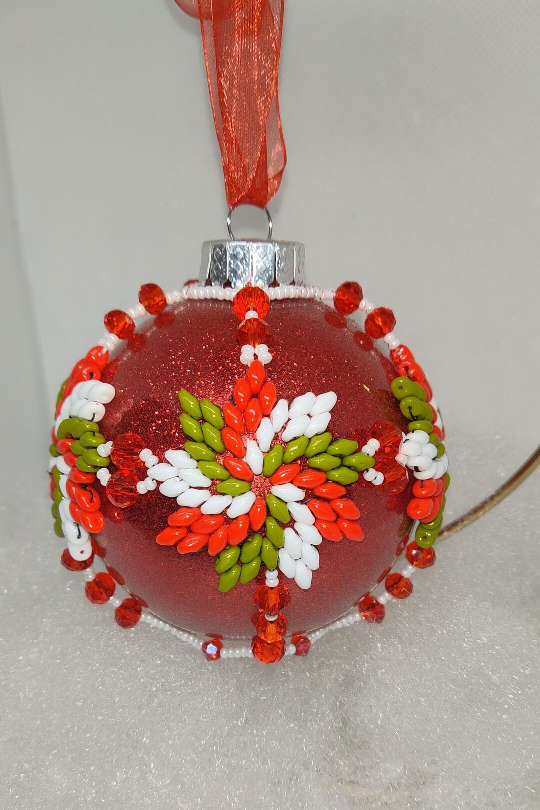 Red Glitter Glass Beaded Christmas Ball Ornament - Etsy