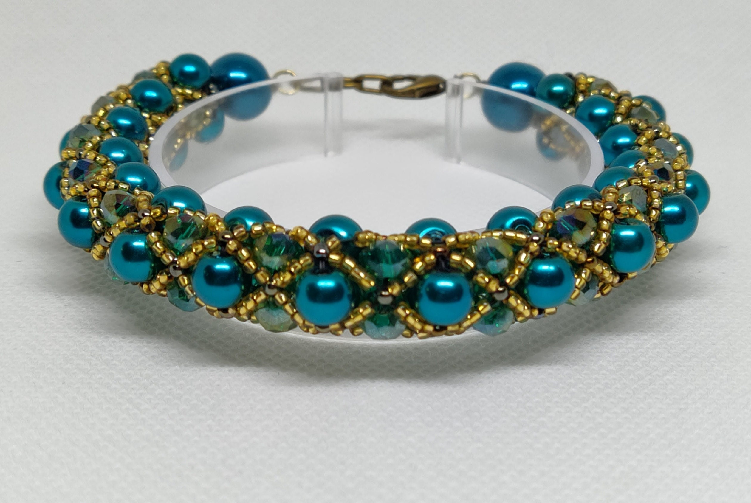 Teal and Gold Netted Beaded Rope Bracelet - Etsy