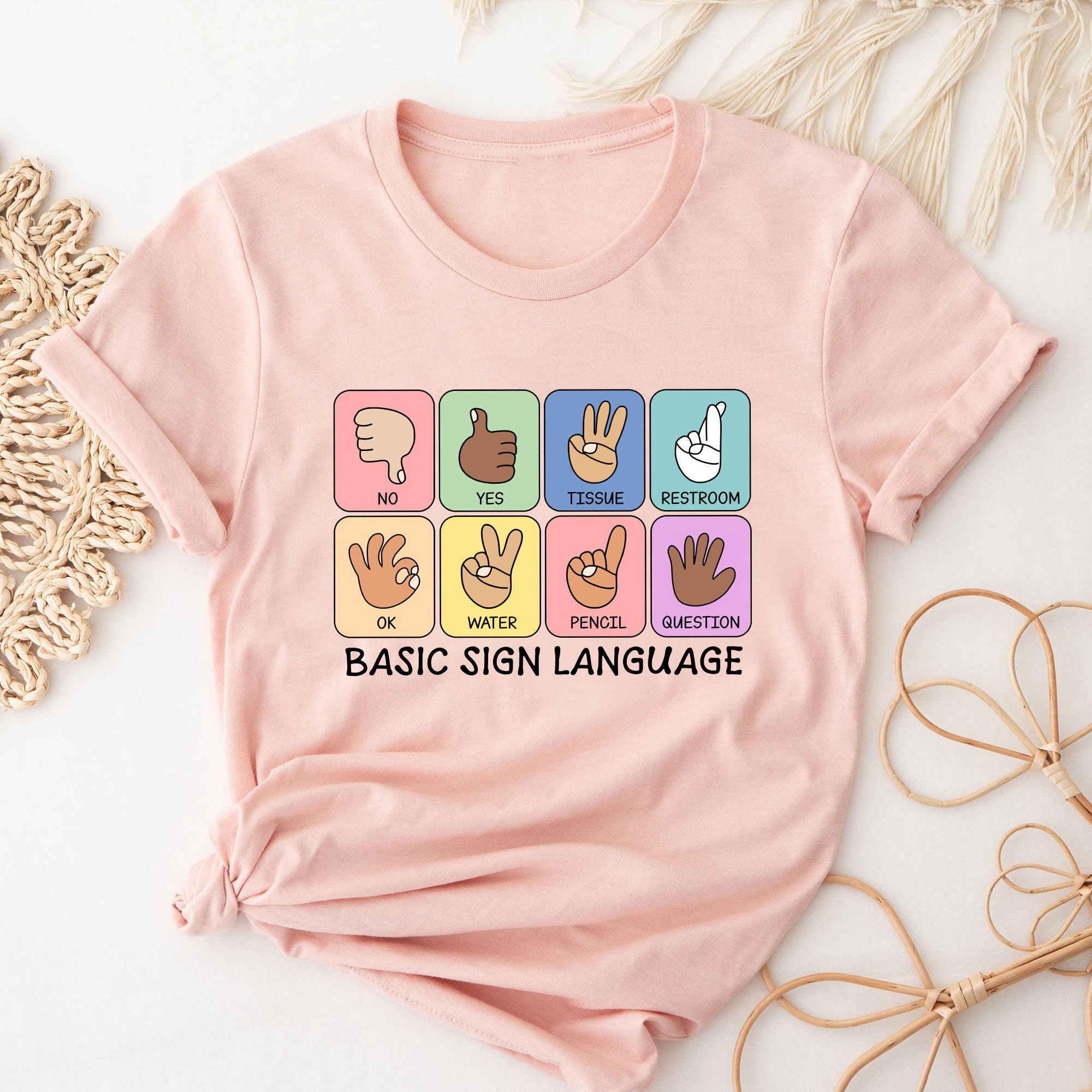 Basic Sign Language Shirt, Multicultural Hand Signal Shirt, ASL Hand ...