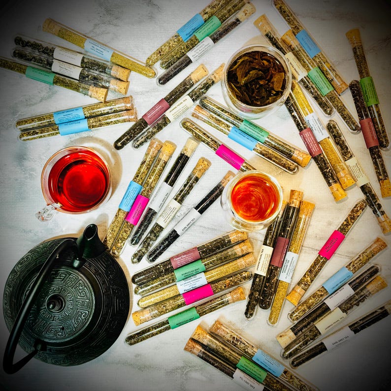 Bookmark and Loose Leaf Tea Samples in Test Tubes With Cork Top Variety ...