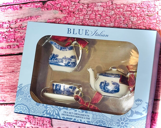 Spode Tea Time Ornament Blue Italian Tea Set 3 Pieces IOB Teapot ...