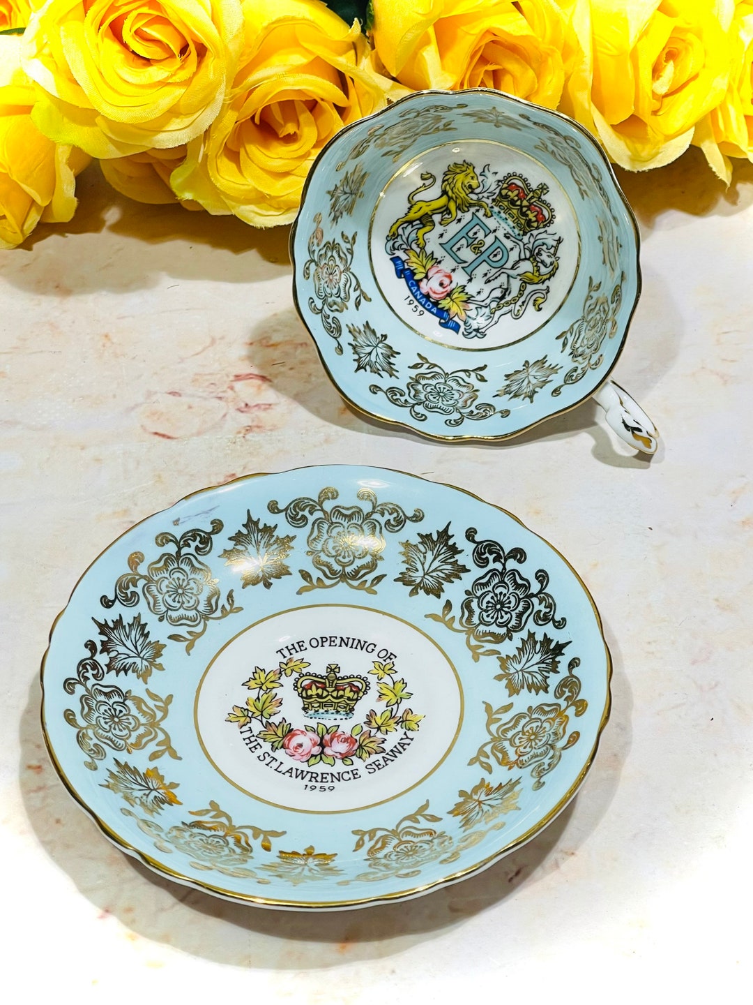 PARAGON Blue Lions Crown Tea Cup and Saucer Gold Trim Fine Bone China ...