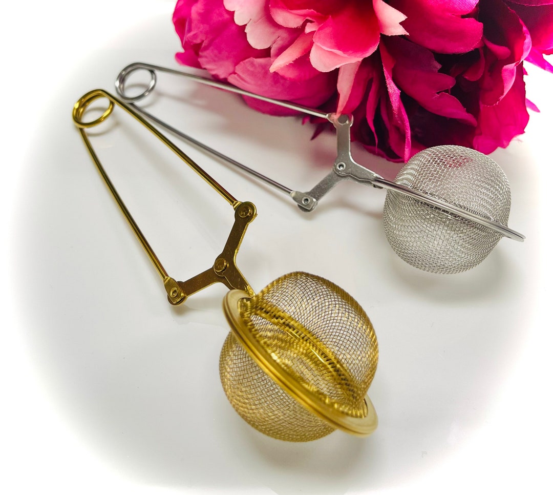 Clamp Handle Round Mesh Ball Squeeze Spring Infuser Tea Strainer ...