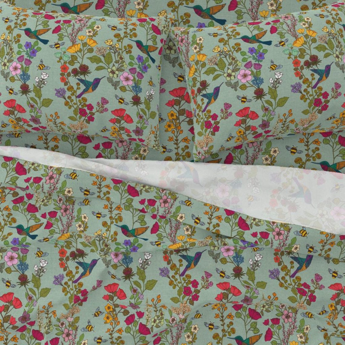 Victorian Garden Sheets - Hummingbirds and Bees by Ceciliamok ...