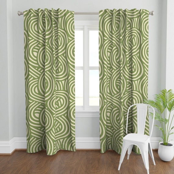 Retro Avocado Green Curtain Panel Minimalist Eight by - Etsy