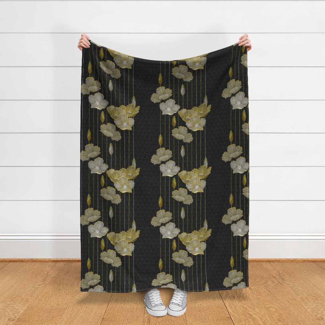 Art Deco Throw Blanket Big Golden Poppies by J9design - Etsy