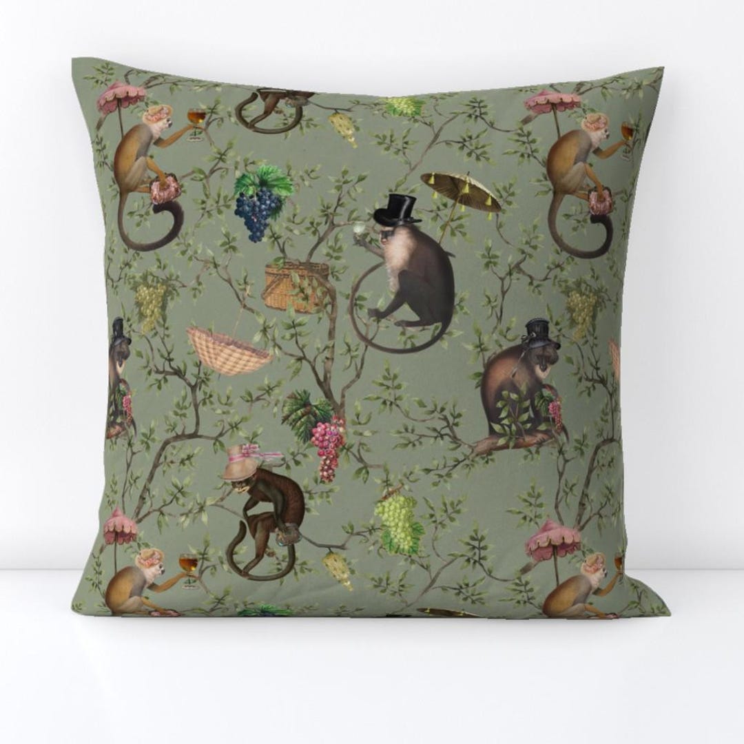 Monkey Chinoiserie Throw Pillow - Whimsical Animals Victorian Rococo ...