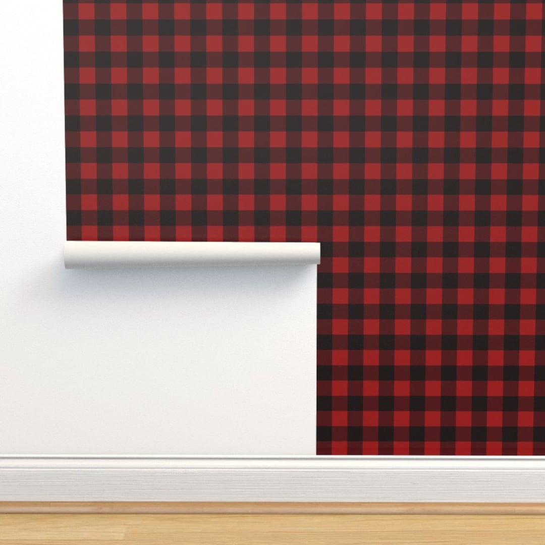 Red Buffalo Plaid Non-pasted Wallpaper Buffalo Check Rustic Cabin ...