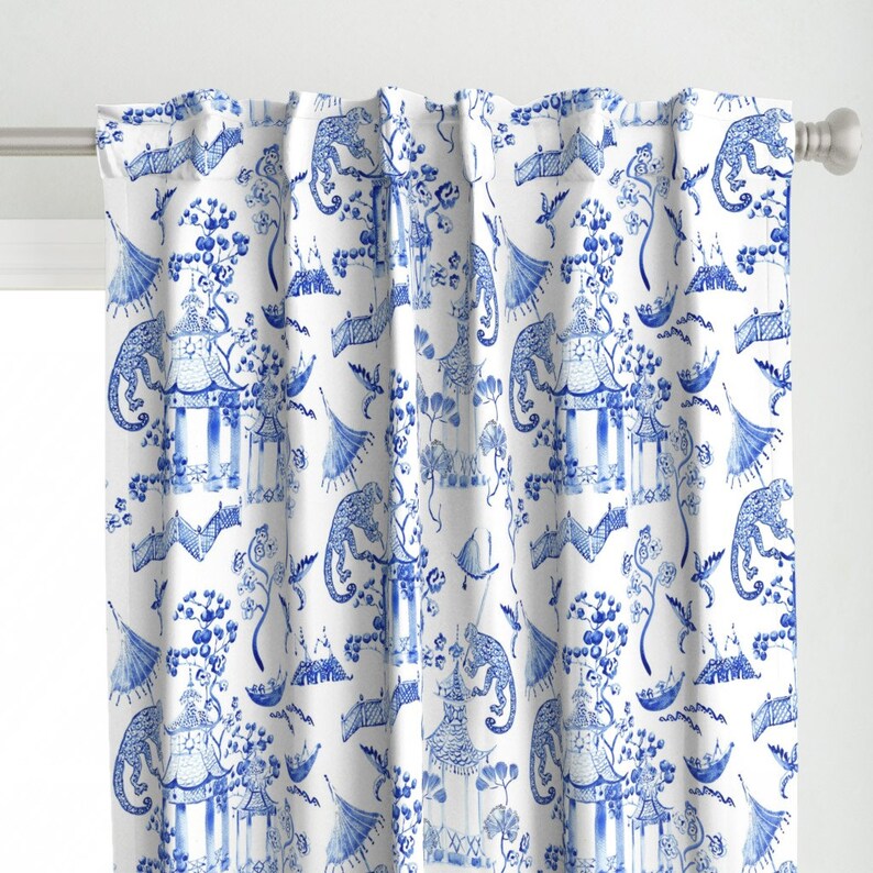 Chinoiserie Curtain Panel Watercolor Chinoiserie by - Etsy