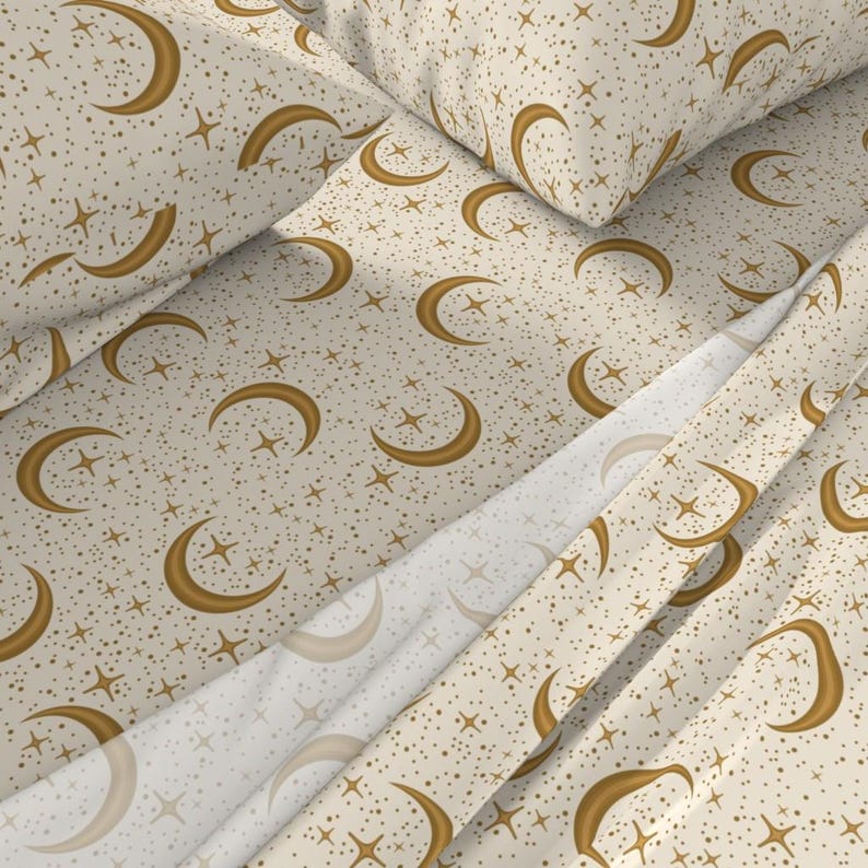 Boho Celestial Sheets - Night Sky by Mariliineira - Moon and Stars Gold ...