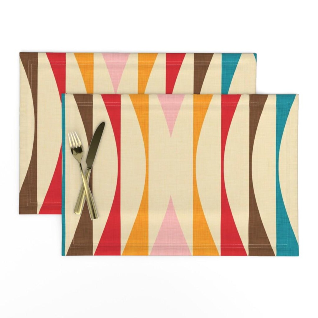 Mid Century Modern Placemats (set of 2) - Mid Mid Waves Beige by Bruxamagica - Retro 1960s ...