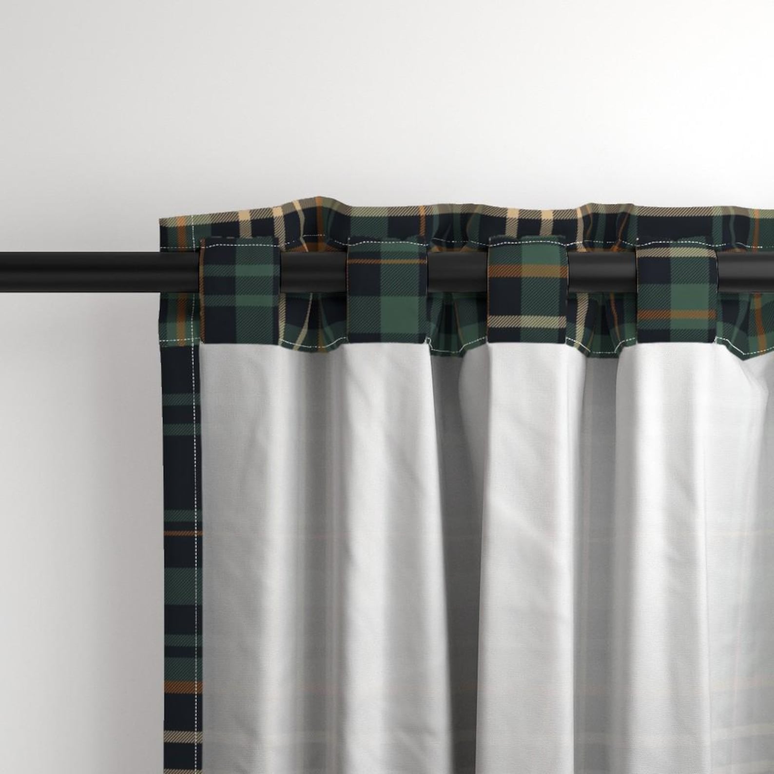 Dark Green Check Curtain Panel - Rustic Cabin Autumn Plaid Cozy Fall ...