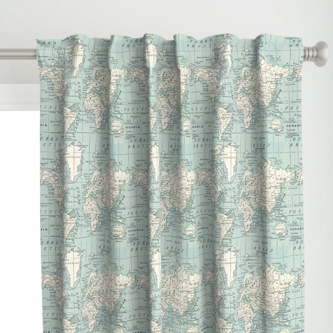 Vintage Maps Curtain Panel Soft Blue and Cream Map by Aftermyart Blue ...