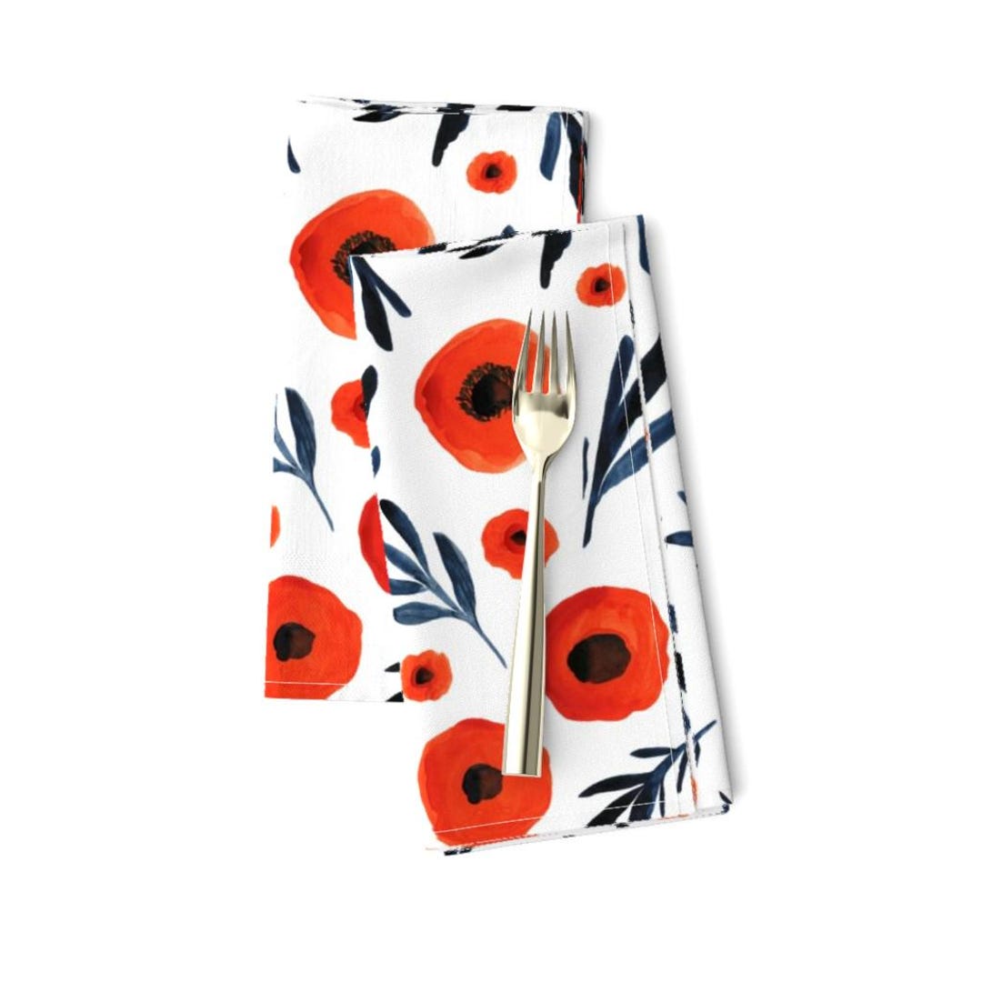 Scandinavian Modern Dinner Napkins Set of 2 - Poppy Print Red Poppies ...