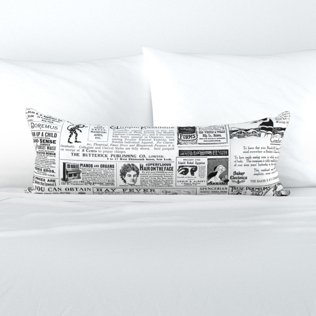 White XL Lumbar Pillow Old Newspaper by Peagreengirl - Etsy