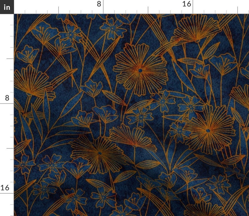 Dark Blue Floral Curtain Panel - Wildflower Meadow Modern Floral ...