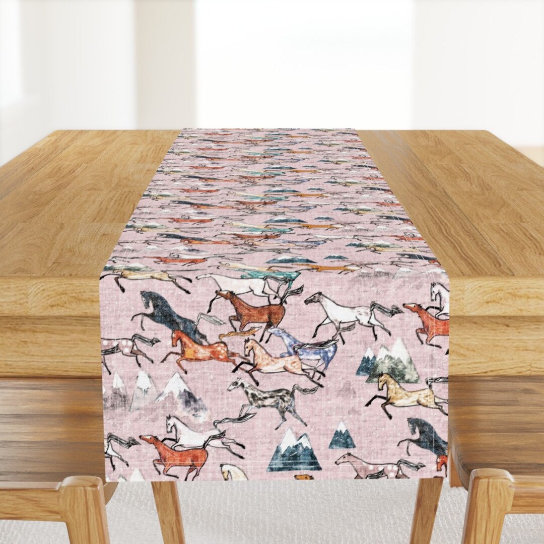 Western Table Runner Wild Bush Horses Blossom by - Etsy