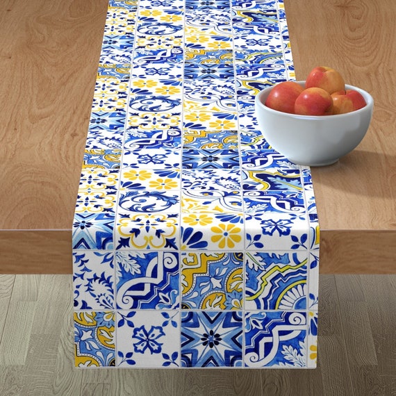 Spanish Tiles Table Runner Detailed Azulejos by Ilonitta | Etsy