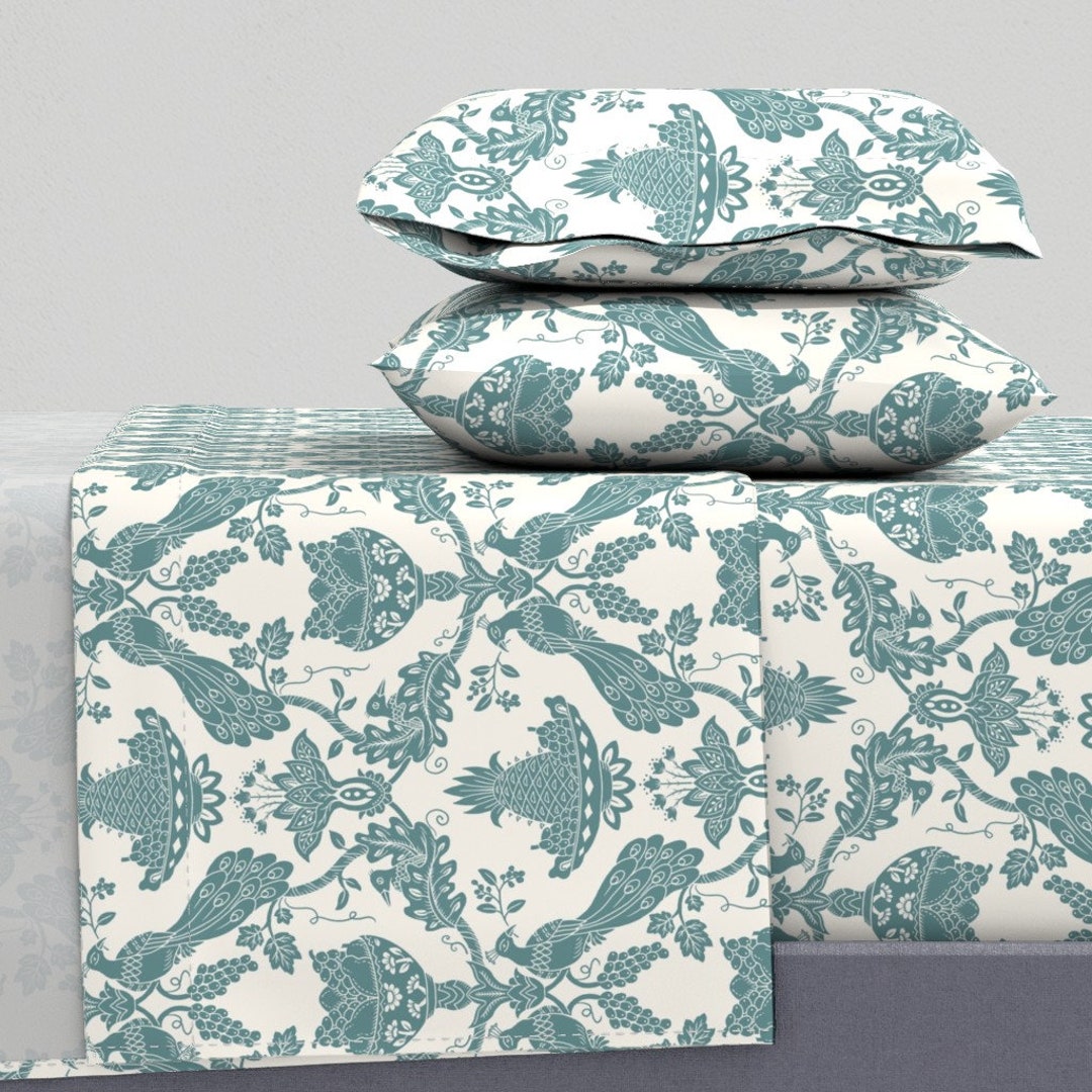 Victorian Sheets Peacock Aqua by Andreasnuggs Vintage Peacock Damask ...
