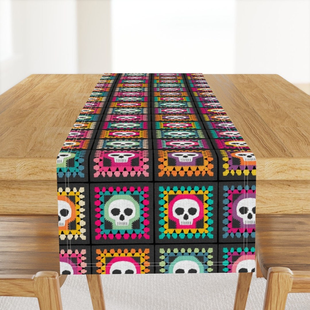 Goth Table Runner Granny Square Skulls by - Etsy