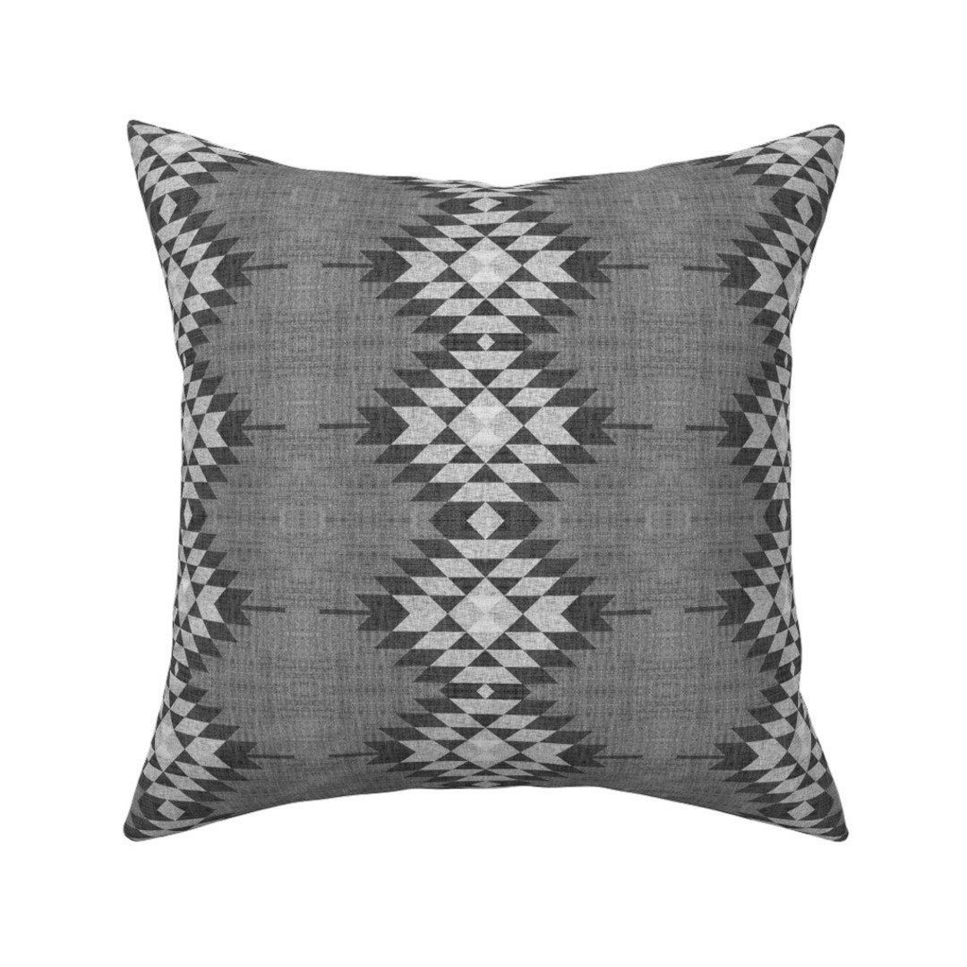 Aztec Throw Pillow Atiz Gray Diamond Linen by - Etsy