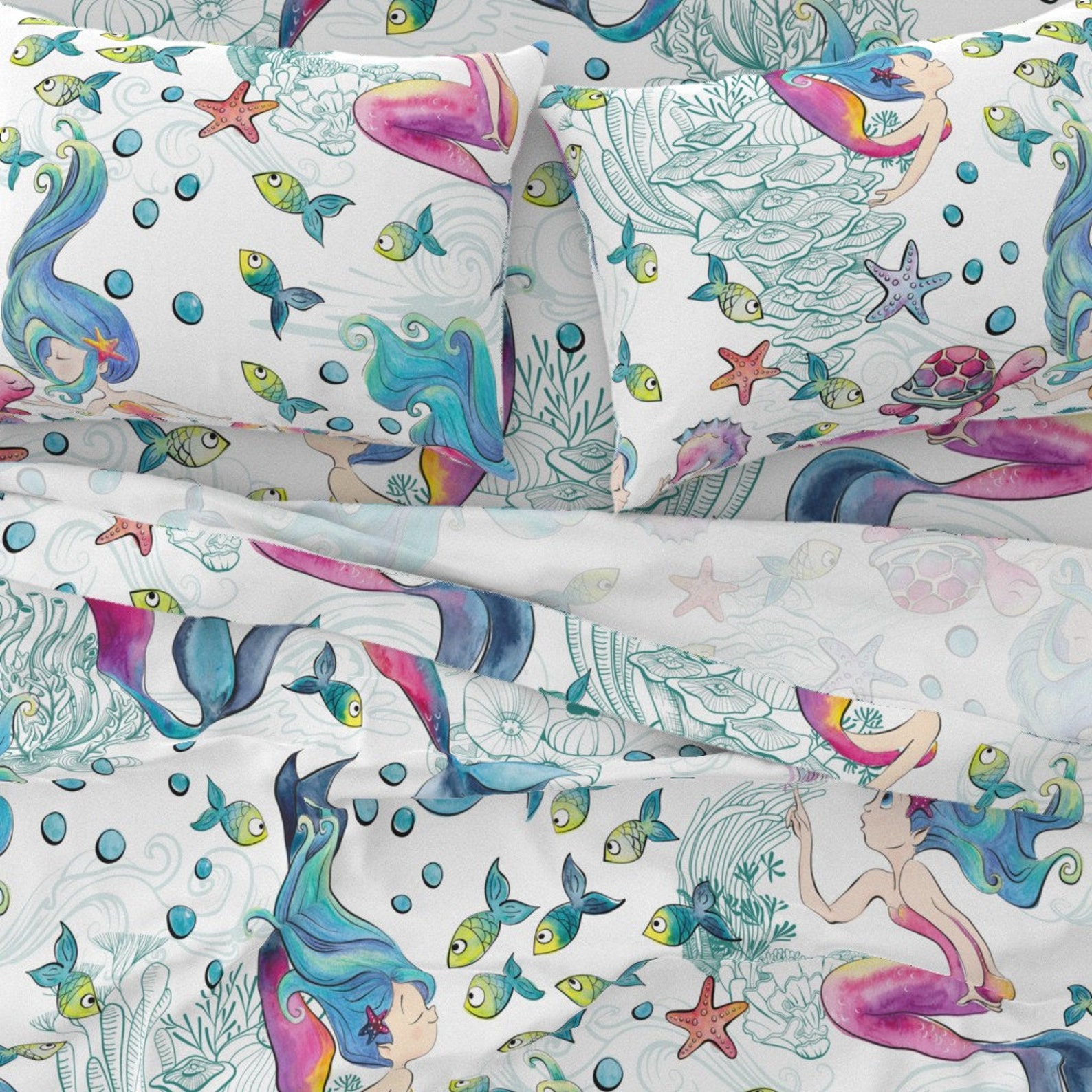 Cute Sheets Modern Mermaids by Gingerlique Fish Seahorse - Etsy