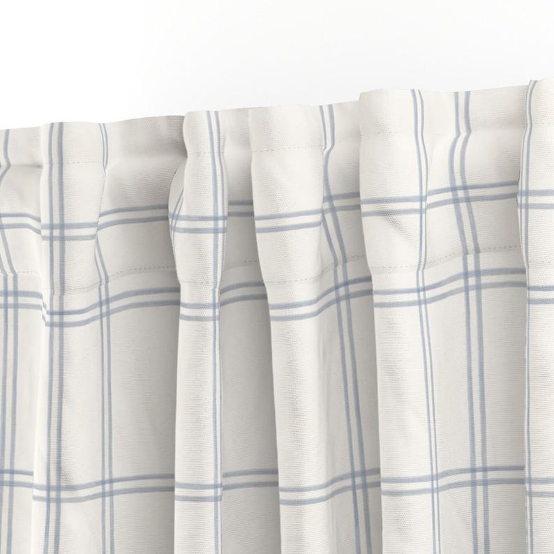 Farmhouse Check Curtain Panel - Soft Blue and Cream Simple Minimal ...