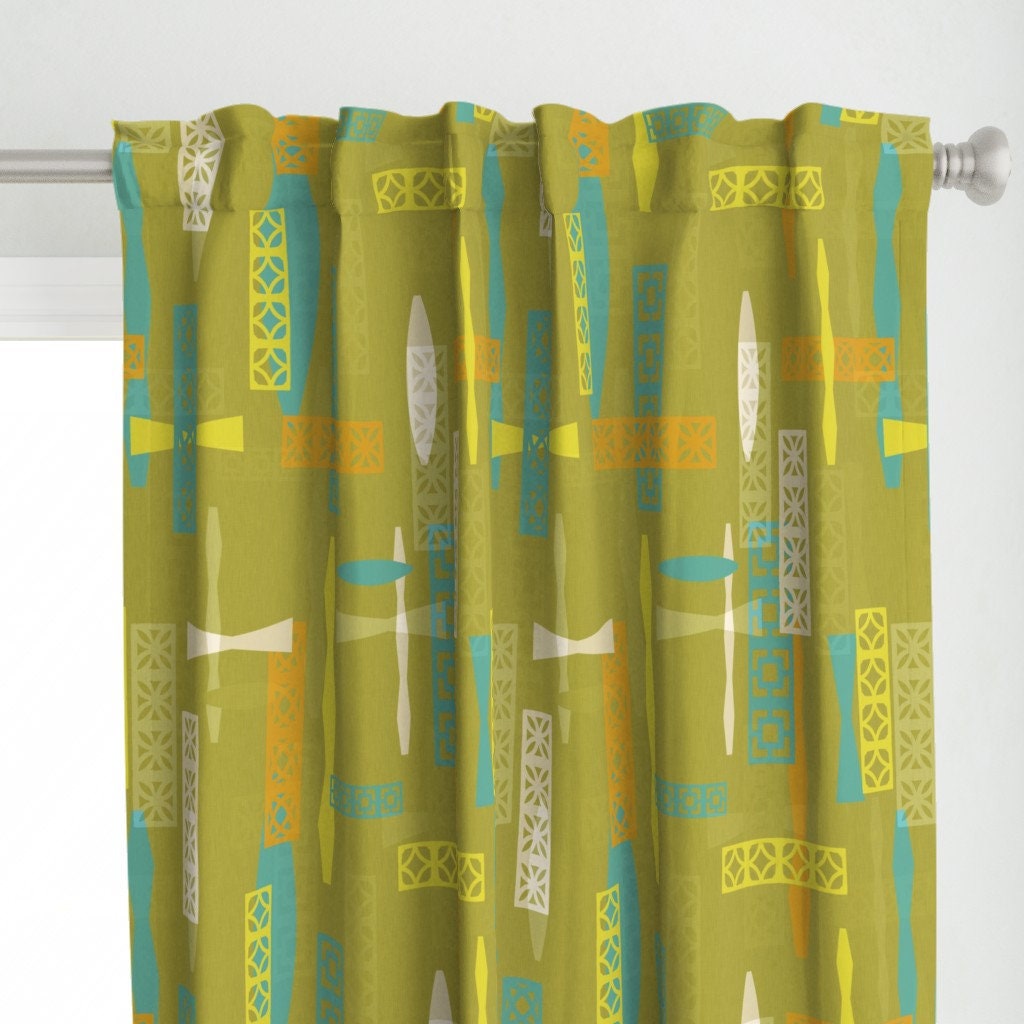 Retro Blocks Curtain Panel Phoenix Breeze Blocks by Litlnemo - Etsy