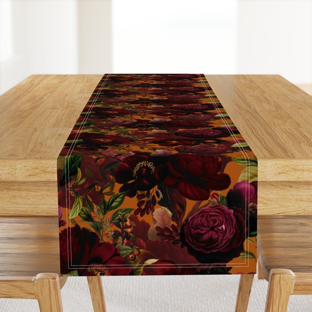 Moody Rust Rose Table Runner - Romantic Chintz Maximalism Bold Floral ...