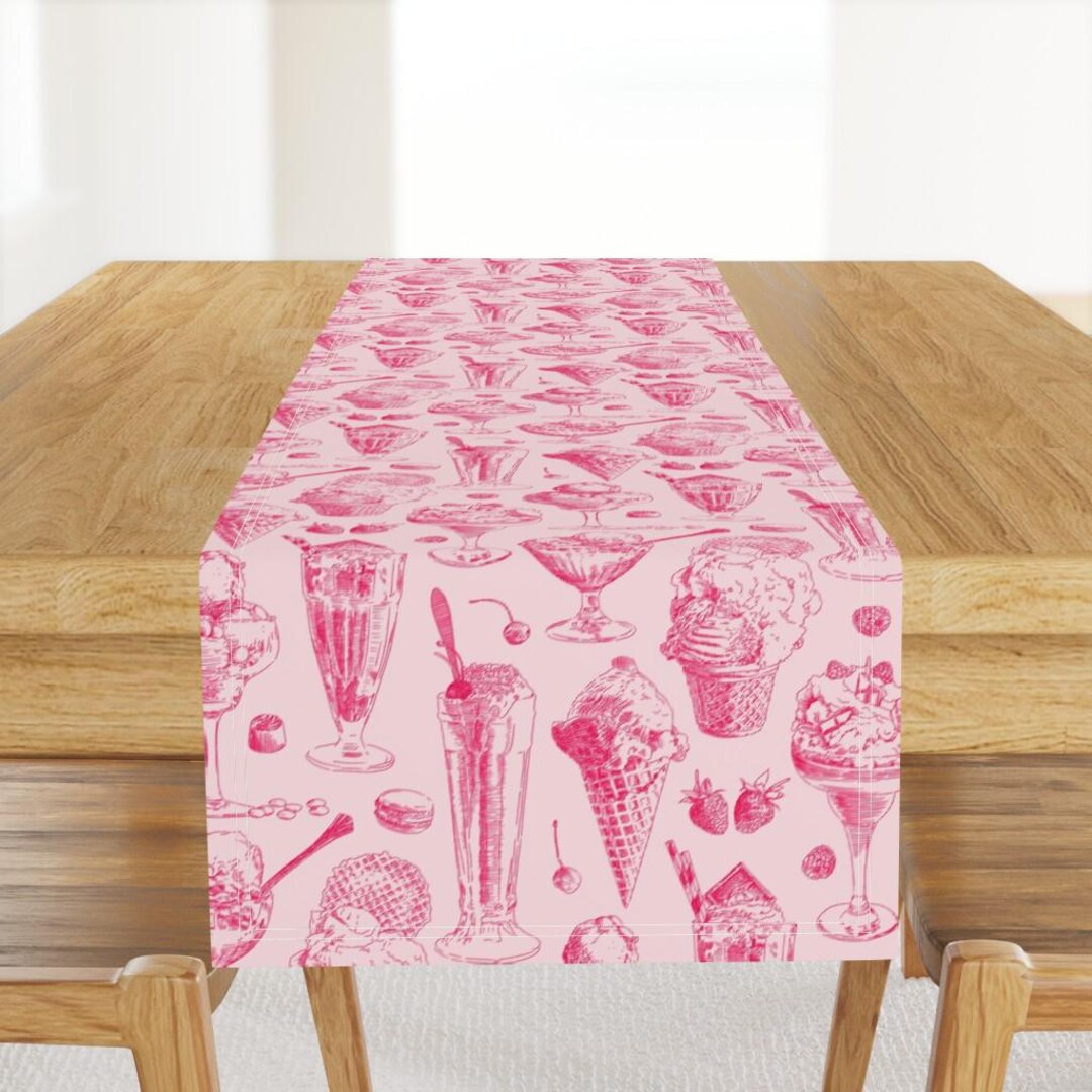 Pink Table Runner - Vintage Ice Cream Summer Monochrome Milkshake ...