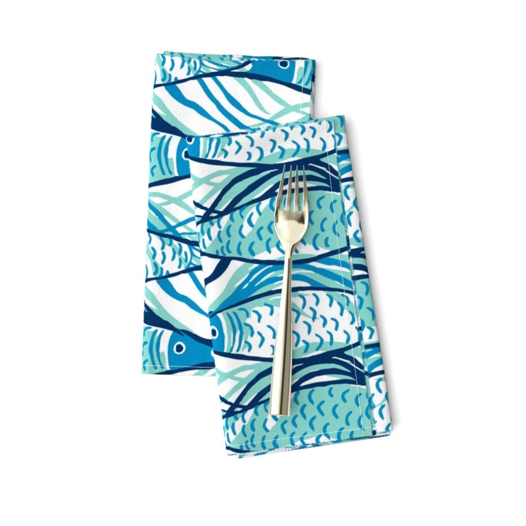 Serviettes de table nautiques Lot de 2 Un poisson turquoise par ...