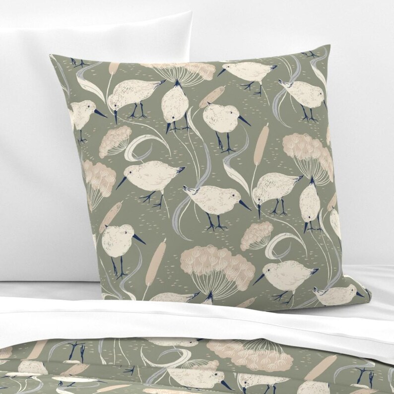 Sandpiper Bedding - Coastal Green by Hupu - Lakeside Coastal Birds Cow ...