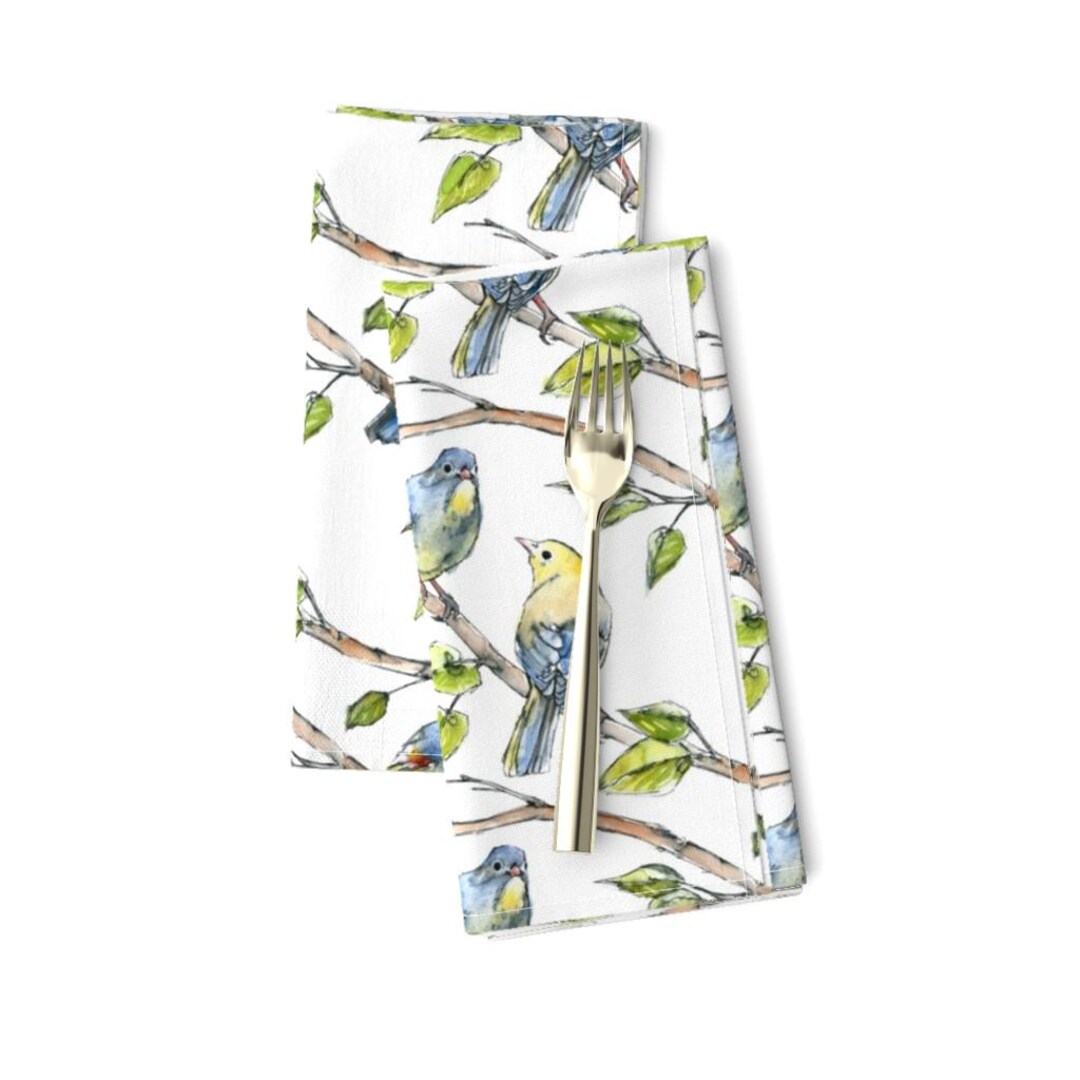 Birds Dinner Napkins Set of 2 - Watercolor Woodland Bird Painting Happy ...