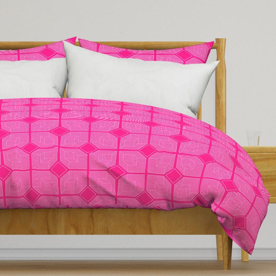 Hot Pink Geometric Bedding - Bold Geo Pink by Lbaron - Grid Squares ...