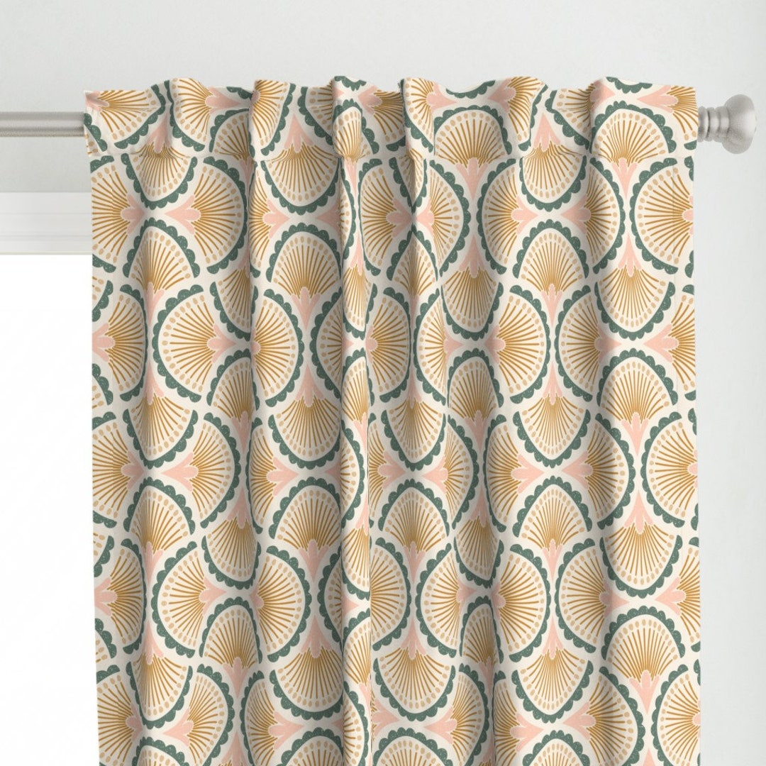 1920s Floral Curtain Panel 1920s Luxe Floral by Mijuo_design Teal ...