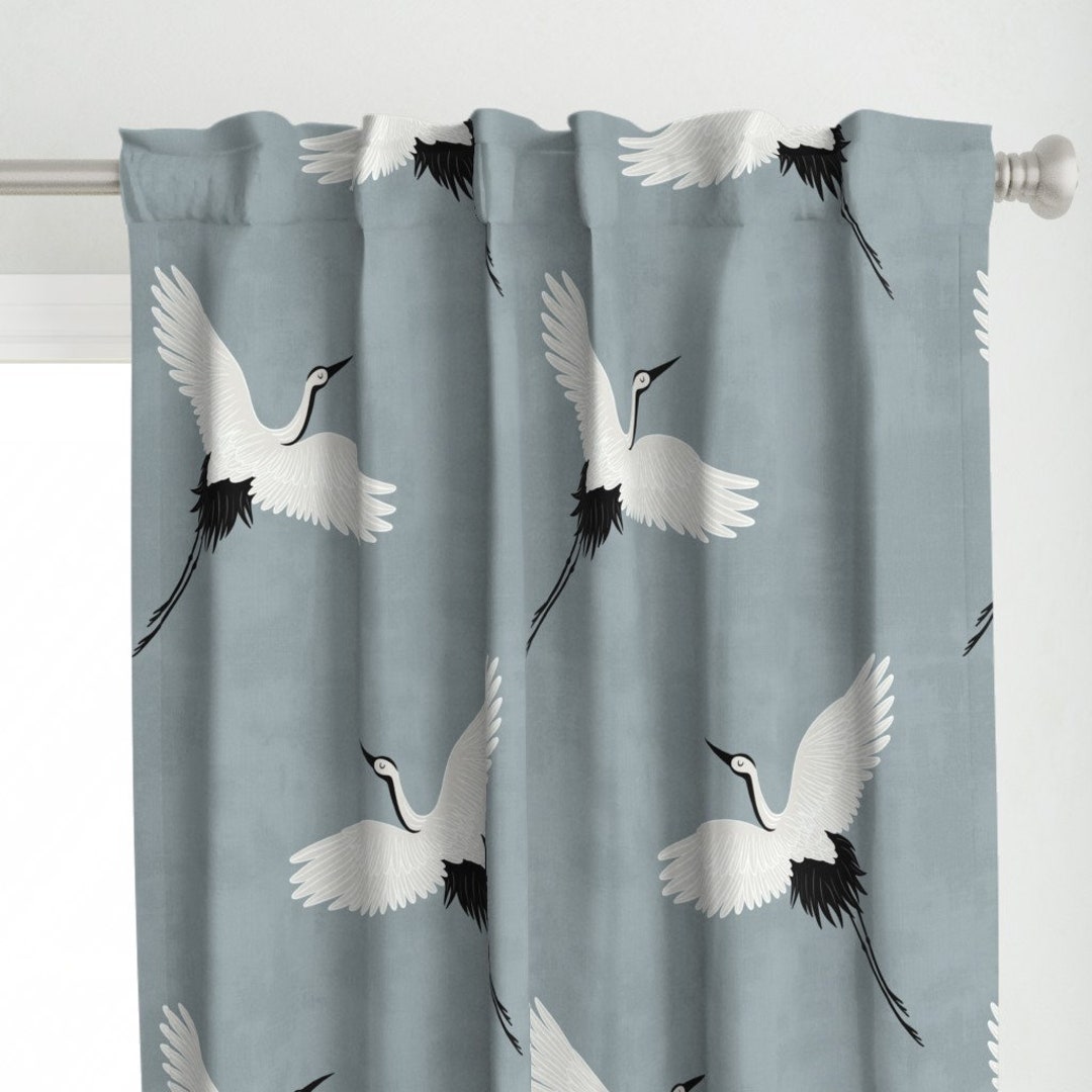 Flying Cranes Curtain Panel Cranes by Kimsa Dusty Blue - Etsy
