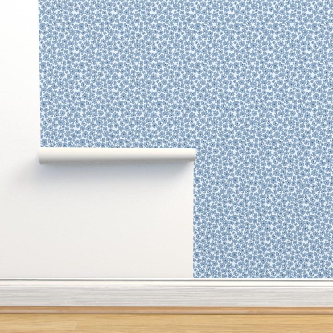 Small Blue Floral Non-pasted Wallpaper - Blue Floral on Blue by ...